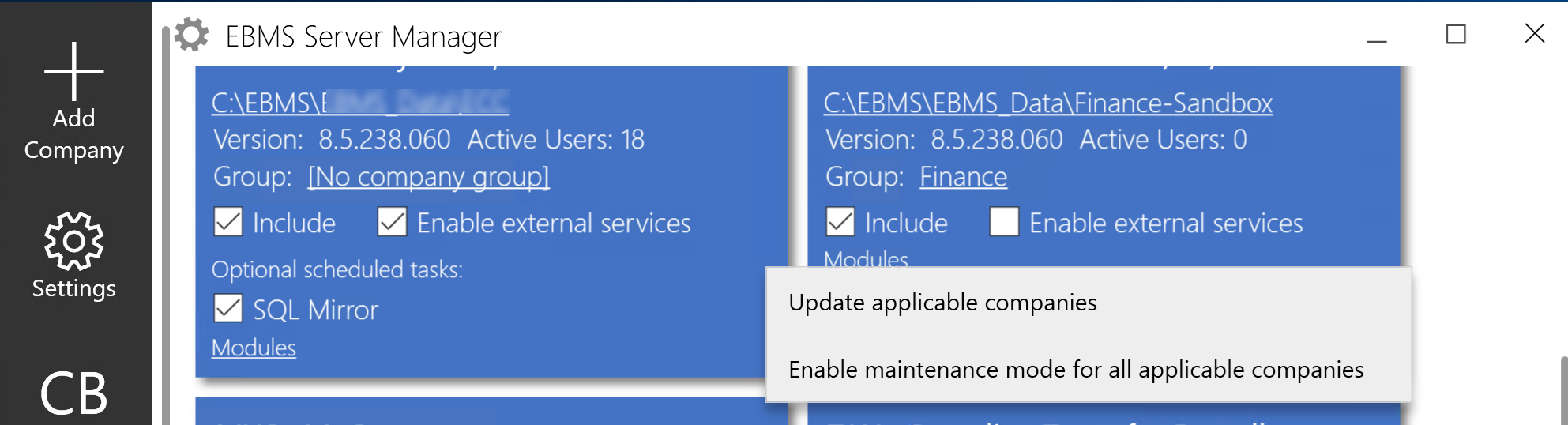 EBMS Server Manager Troubleshooting, Maintenance, and Utilities